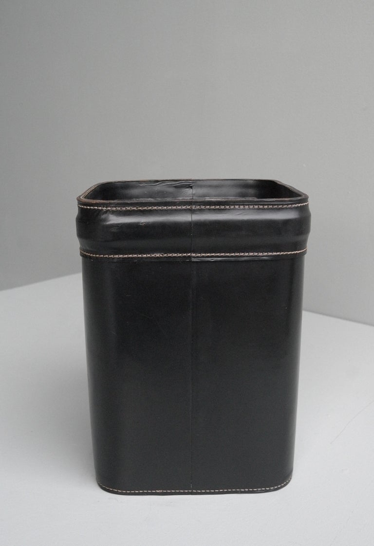 French Hand Stitched Black Leather Waste Paper Basket at 1stDibs