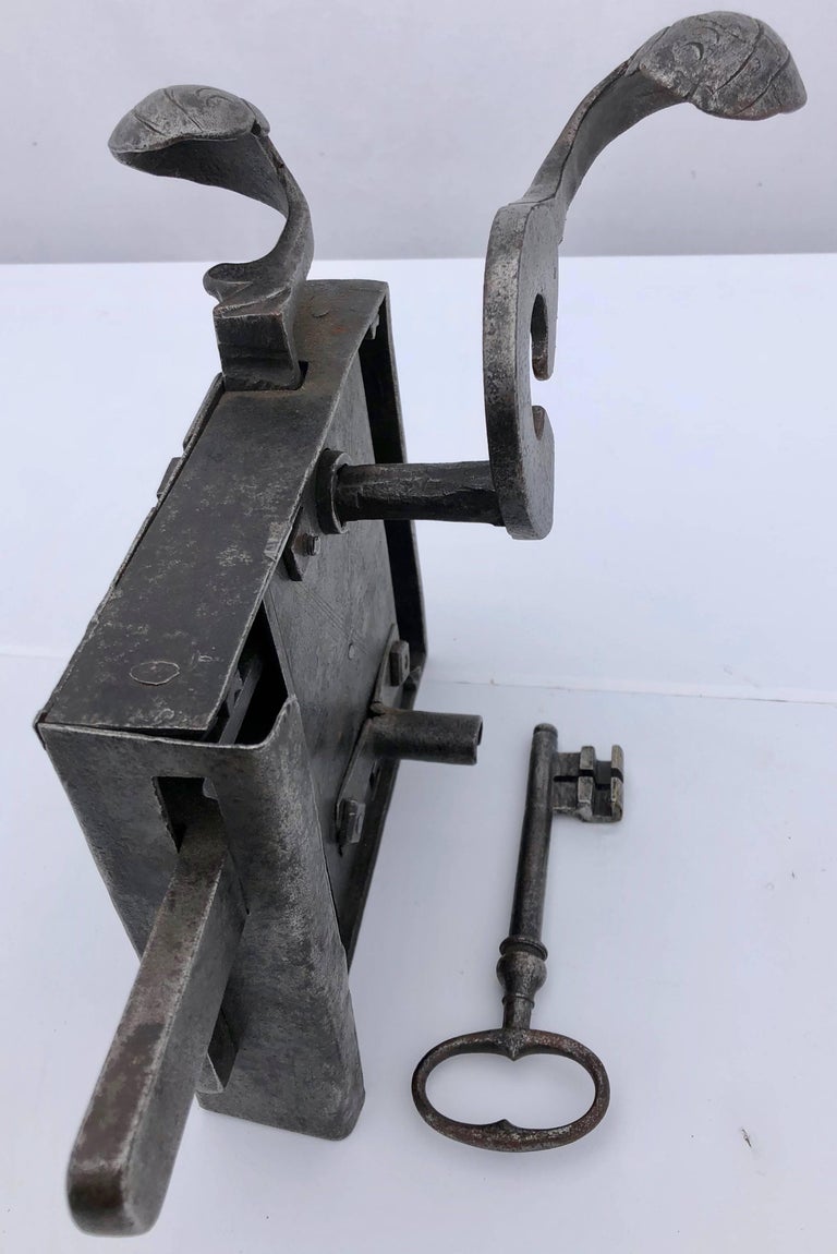 French Hand-Wrought Iron Deadbolt and Latch Lock with Forged Key, Louis ...