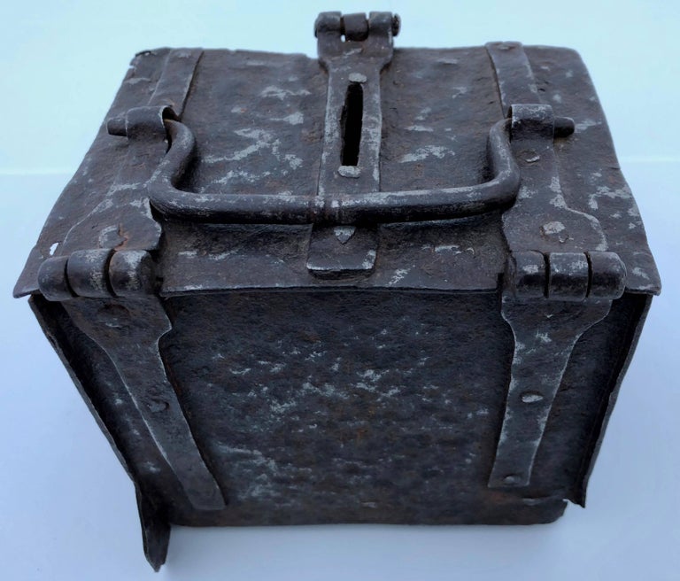 French Handwrought Locking Offering Box with 2 Keyholes and 1 Key, 16th ...