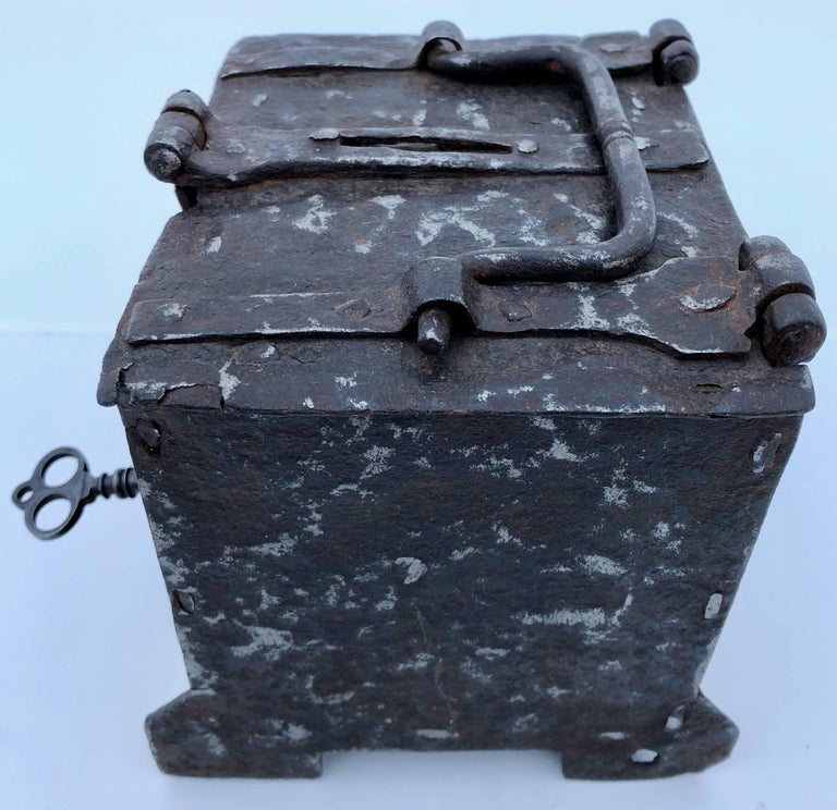 French Handwrought Locking Offering Box with 2 Keyholes and 1 Key, 16th ...