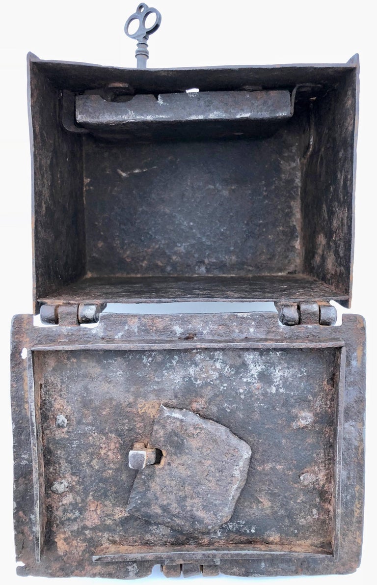 French Handwrought Locking Offering Box with 2 Keyholes and 1 Key, 16th ...