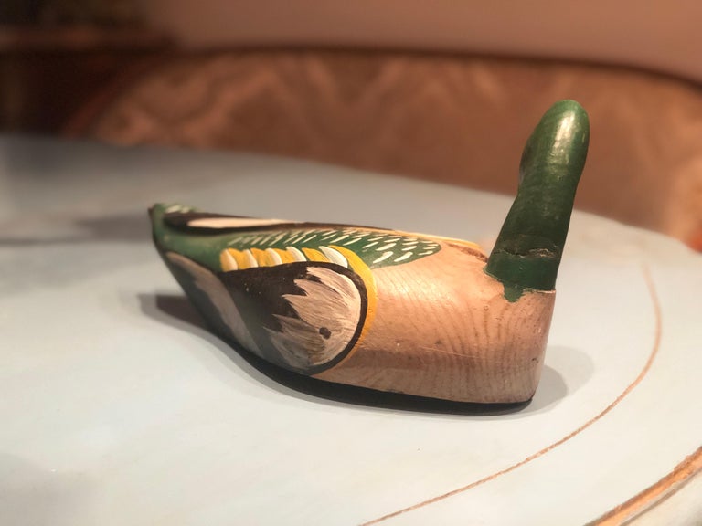 French Handmade Painted Sculpture of a Duck at 1stDibs