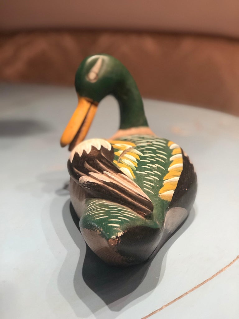 French Handmade Painted Sculpture of a Duck at 1stDibs