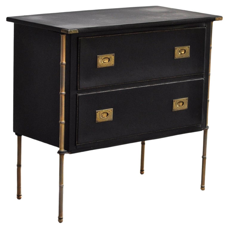 French Handstitched Leather and Brass Faux Bamboo Commode by Jacques ...