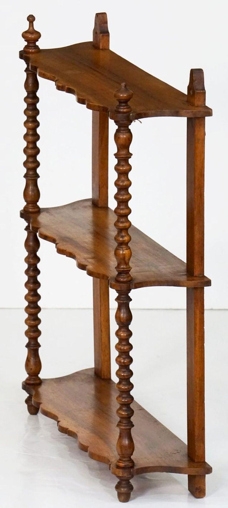 French Hanging Shelf of Walnut with Turned Supports For Sale at 1stDibs