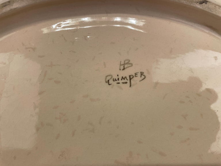 French HB Quimper Platter Broderie Border For Sale at 1stDibs