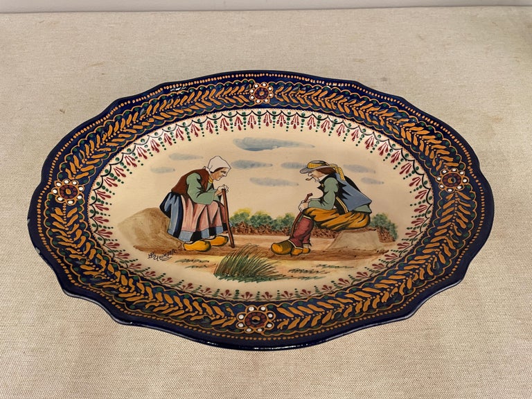 French HB Quimper Platter Broderie Border For Sale at 1stDibs