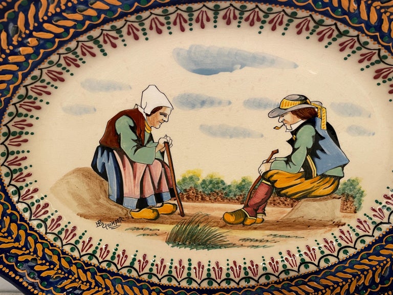 French HB Quimper Platter Broderie Border For Sale at 1stDibs