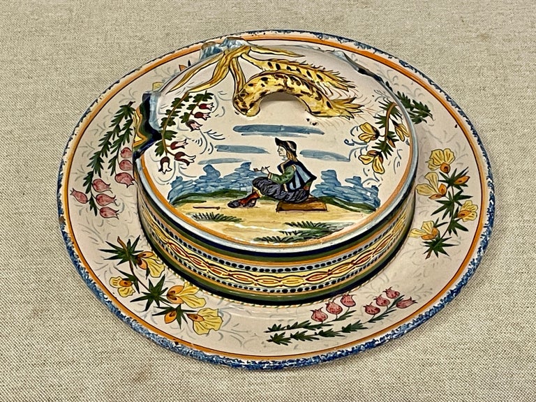 French Henriot Quimper Faience Butter Dish For Sale at 1stDibs