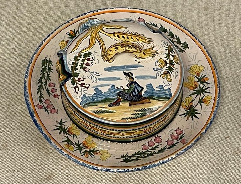 French Henriot Quimper Faience Butter Dish For Sale at 1stDibs