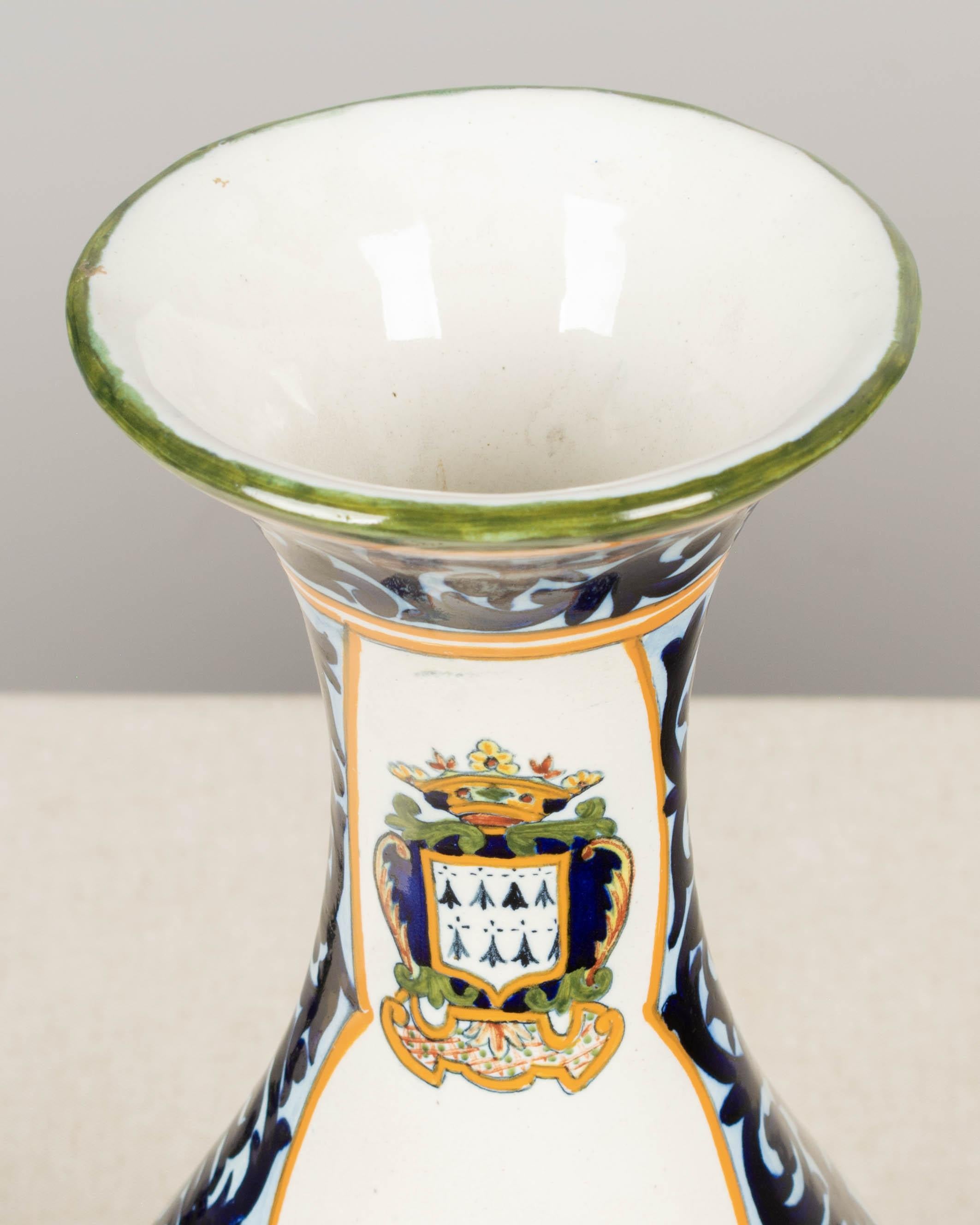 French Henriot Quimper Faience Vase For Sale at 1stDibs