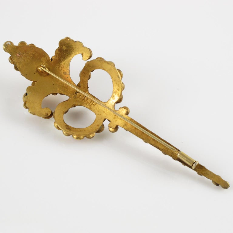French Henry Perichon Gilt Bronze and Poured Glass Cabochons Pin Brooch ...