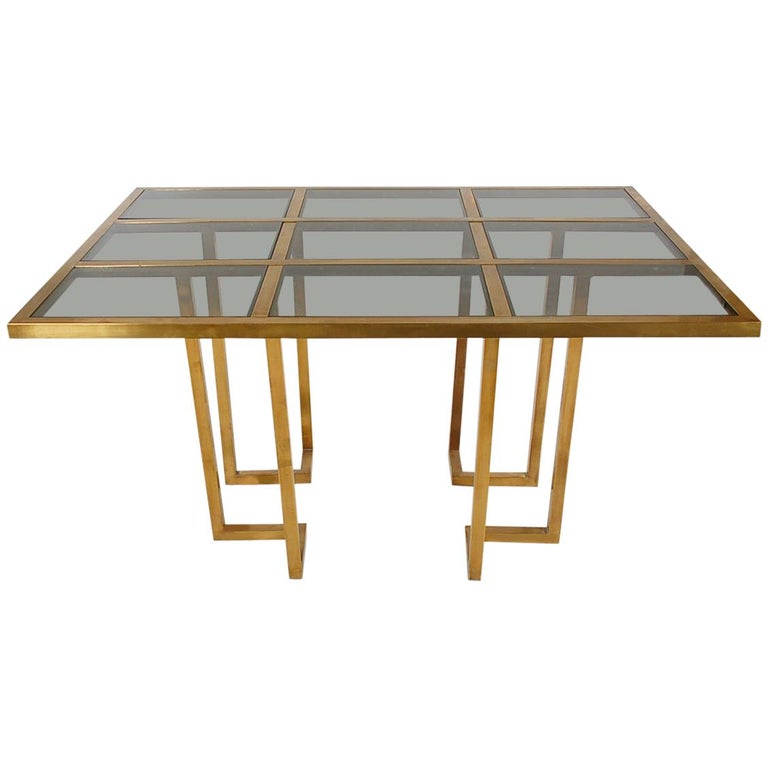 French Hollywood Regency Brass and Glass Grid Dining Table after ...