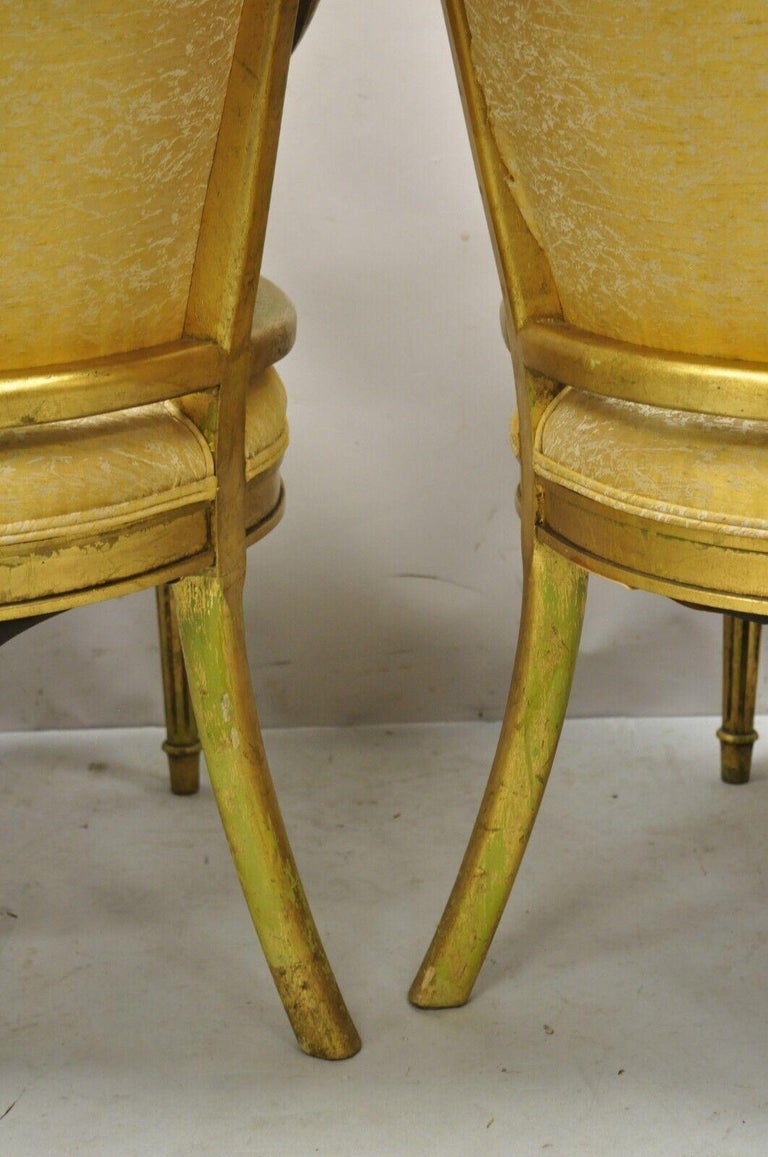 French Hollywood Regency Gold Gilt Barrel Back Cane Lounge Chairs, a ...