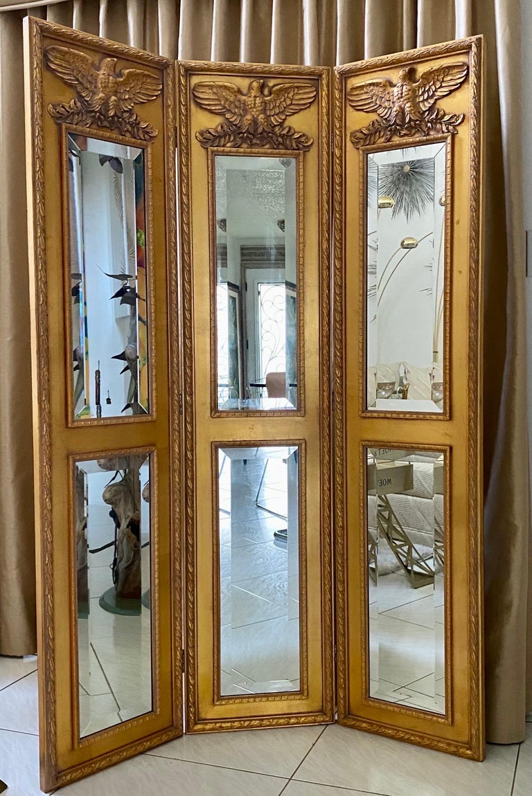 French Hollywood Regency Three Panel giltwood Screen or Room Divider ...