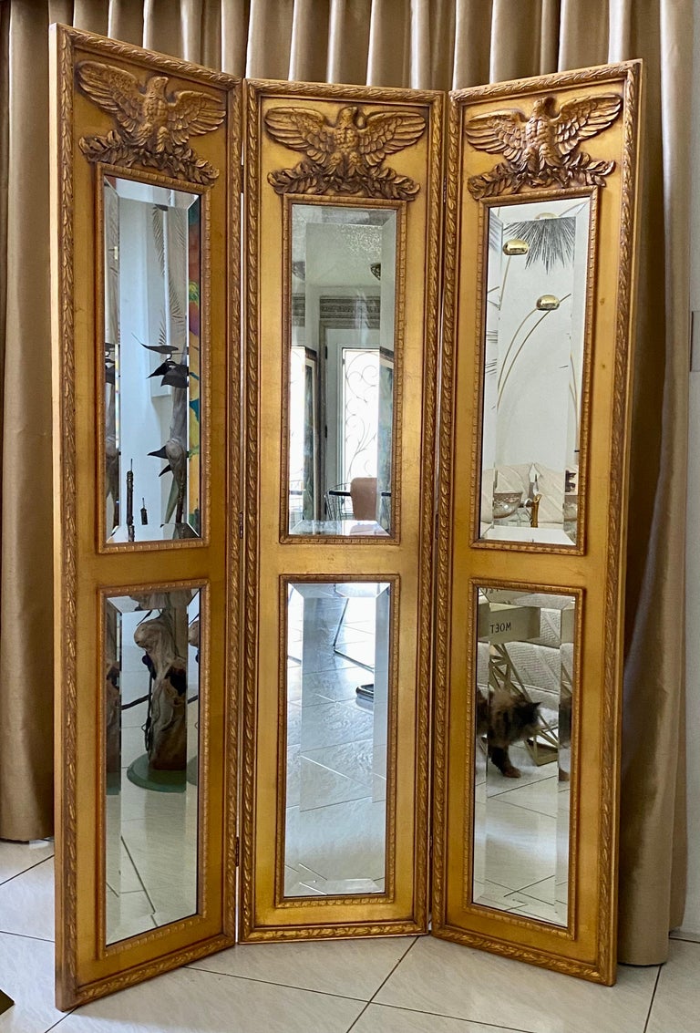 French Hollywood Regency Three Panel giltwood Screen or Room Divider ...