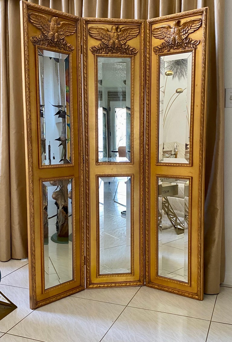 French Hollywood Regency Three Panel giltwood Screen or Room Divider ...