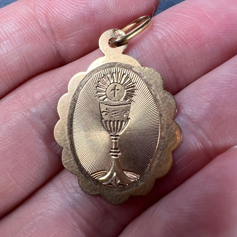 French Holy Chalice 18K Rose Gold Charm Pendant For Sale at 1stDibs