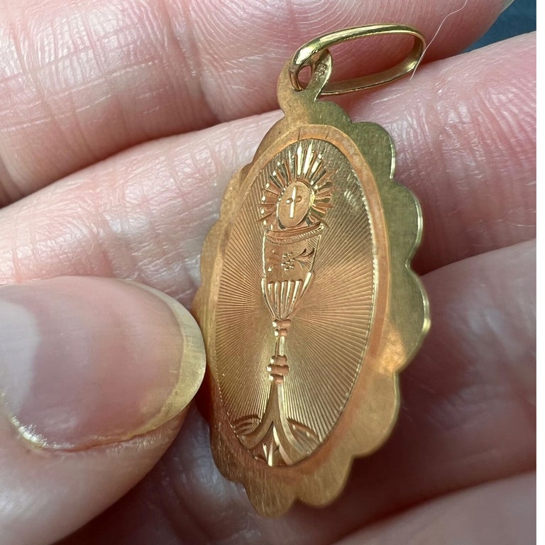 French Holy Chalice 18K Rose Gold Charm Pendant For Sale at 1stDibs