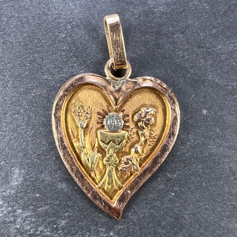 French Holy Communion 18K Yellow Rose White Gold Charm Pendant For Sale ...