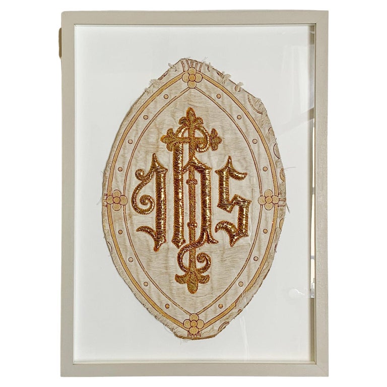 French 'IHS' Embroidered Religious Panel For Sale at 1stDibs