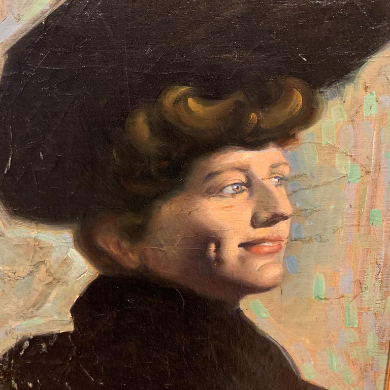 French Impressionist Portrait of a Smiling Lady in Hat For Sale at 1stDibs