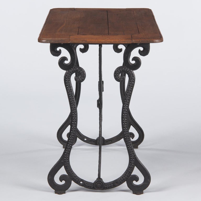 French Industrial Console Table with Iron Base and Oak Top, Early 1900s ...