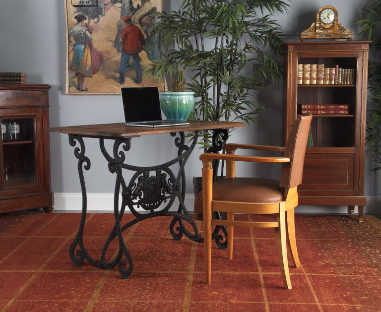 French Industrial Console Table with Iron Base and Oak Top, Early 1900s ...