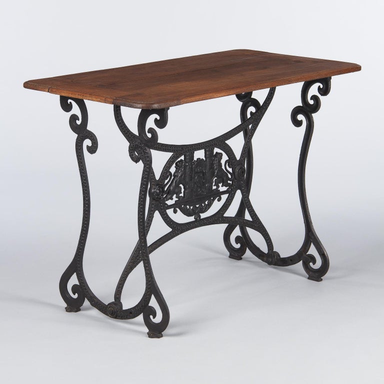 French Industrial Console Table with Iron Base and Oak Top, Early 1900s ...