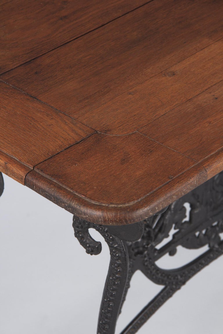 French Industrial Console Table with Iron Base and Oak Top, Early 1900s ...