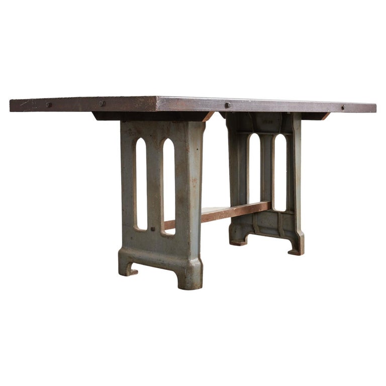 French Industrial Machinist Style Iron Trestle Library Table For Sale ...
