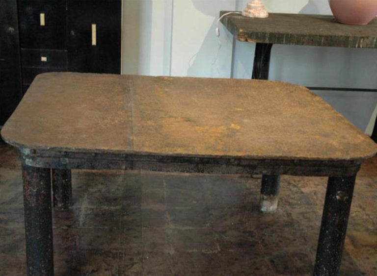 French Industrial Patinated Steel Workshop Table For Sale at 1stDibs