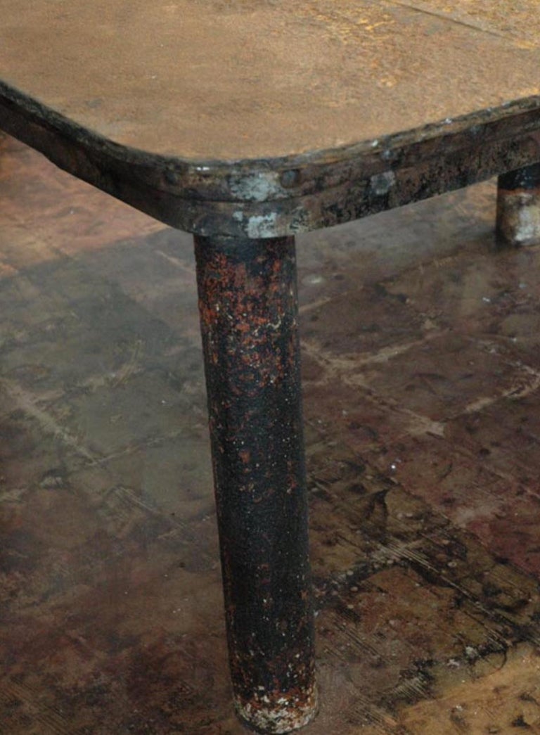 French Industrial Patinated Steel Workshop Table For Sale at 1stDibs