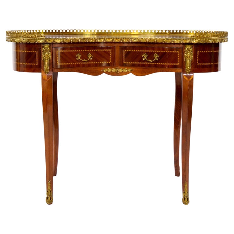 French Inlaid / Gallery Top Kidney Shaped Writing Desk / Table at 1stDibs