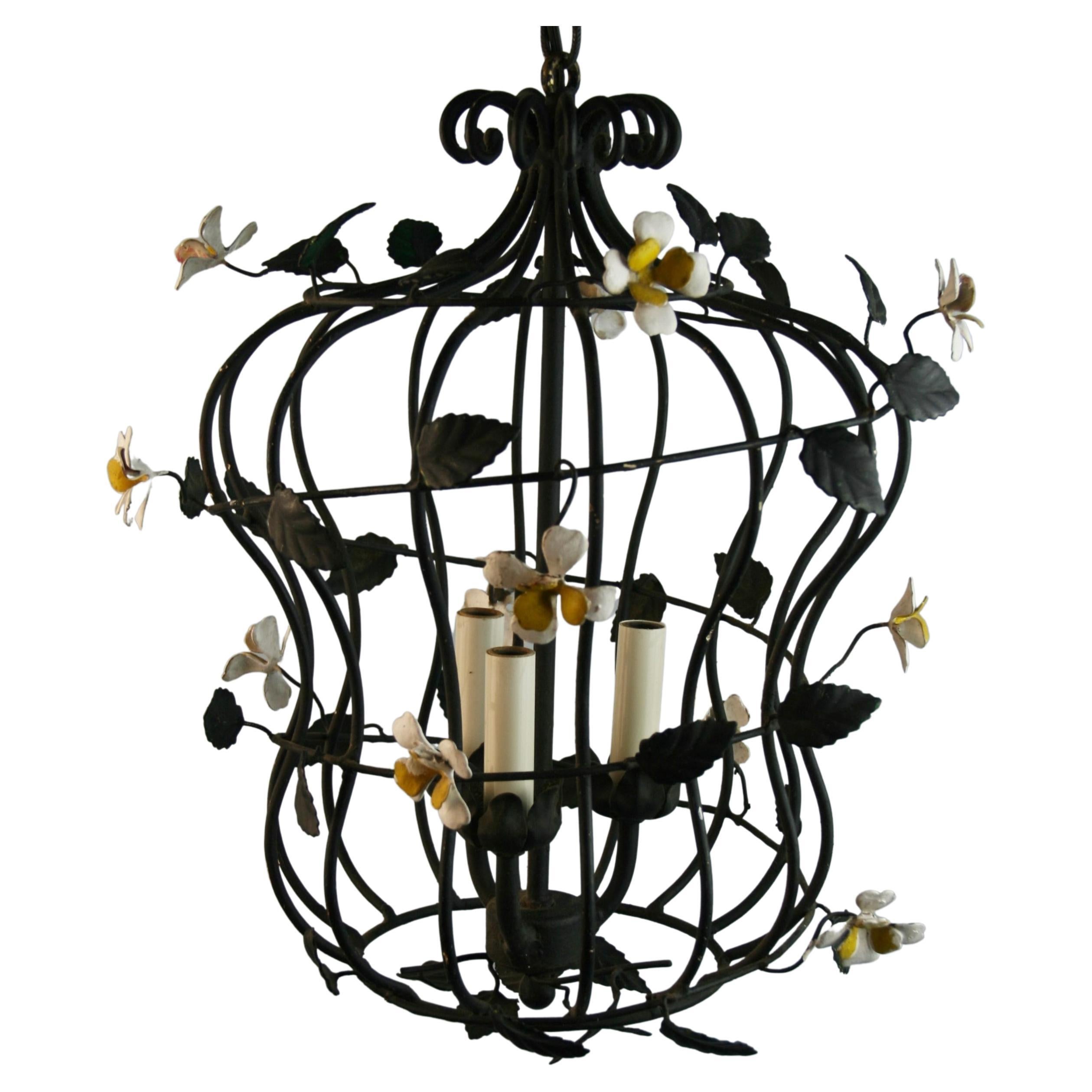 French Small Three-Light Natural Wood Chandelier in Warm Tan Wood Color ...