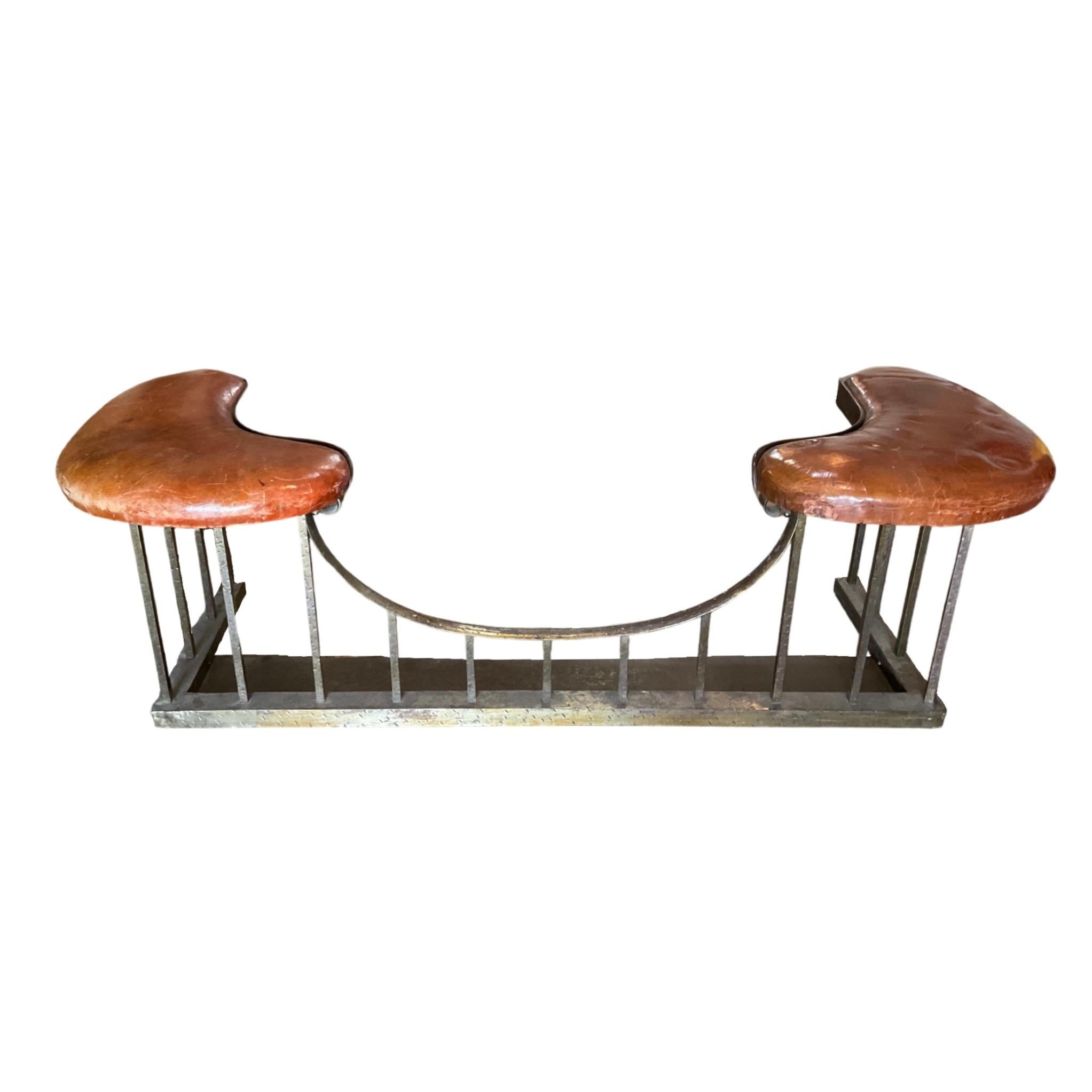 French Iron and Leather Fender Bench For Sale at 1stDibs