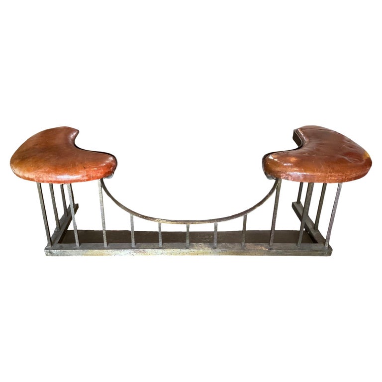 French Iron and Leather Fender Bench For Sale at 1stDibs