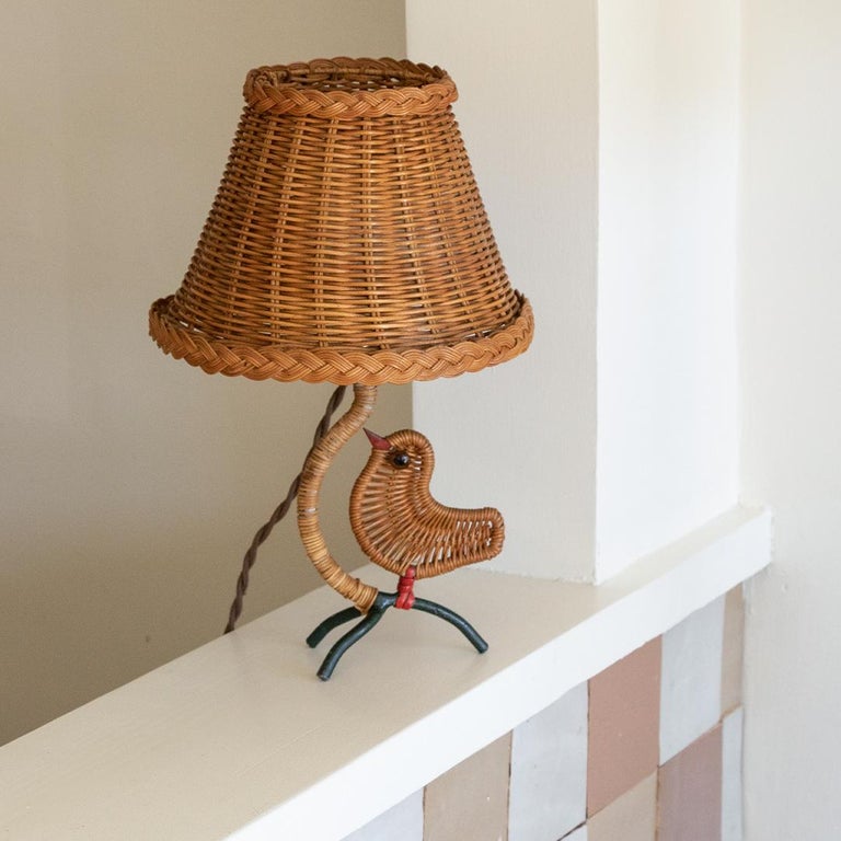 French Iron and Wicker Bird Lamp at 1stDibs