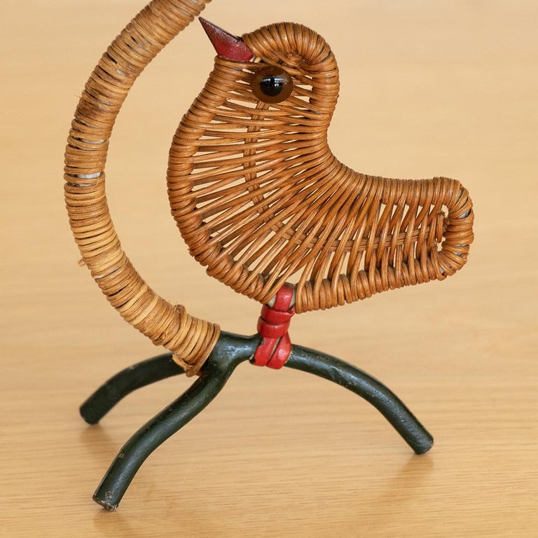 French Iron and Wicker Bird Lamp at 1stDibs