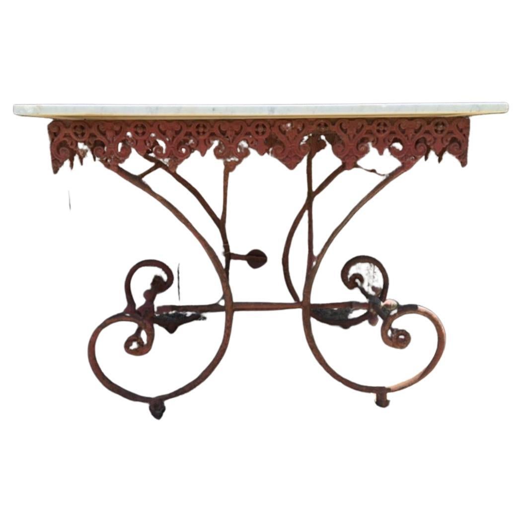 French 1880s Steel and Brass Baker's Table with Scrolling Base and ...