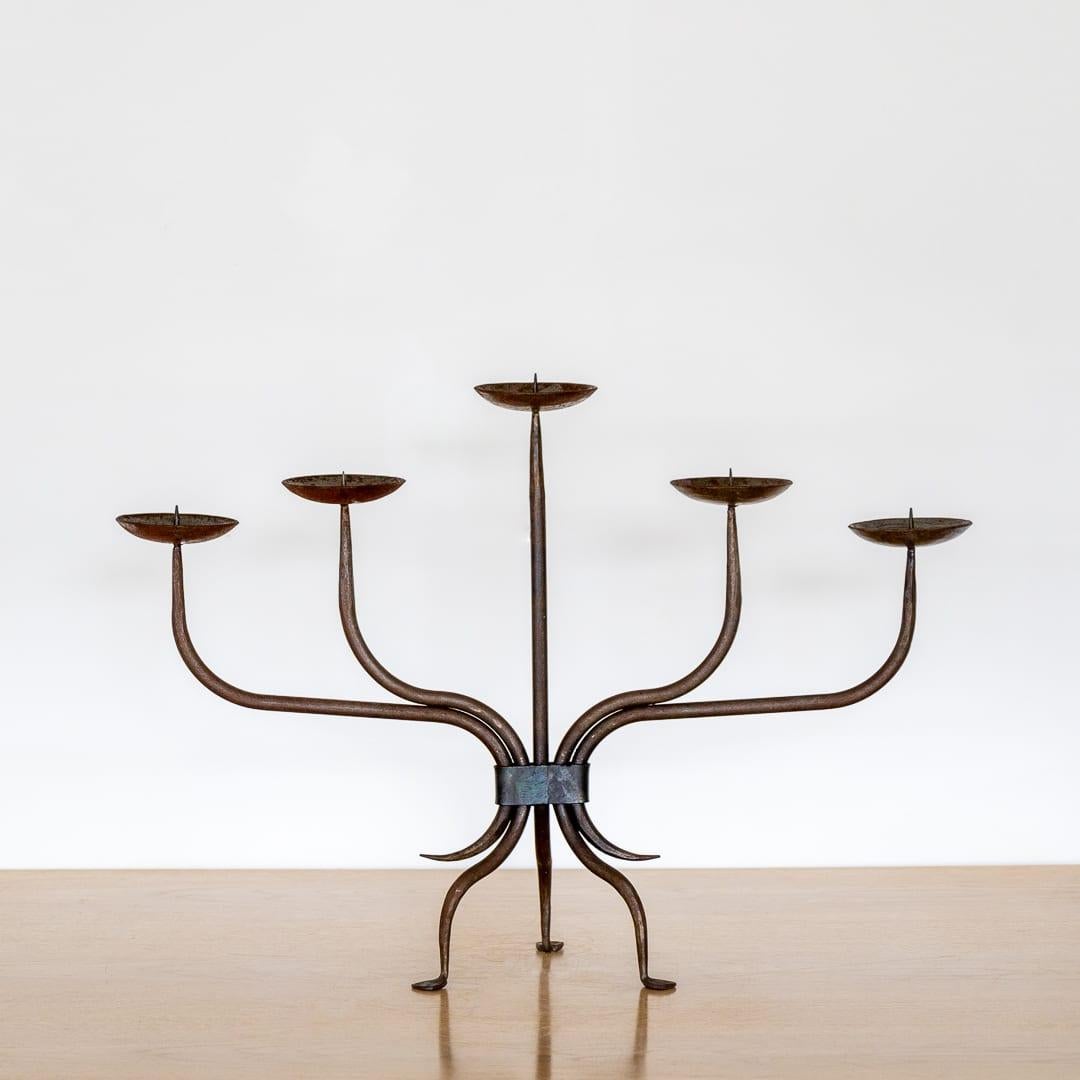 French Iron Five-Arm Candelabra For Sale at 1stDibs