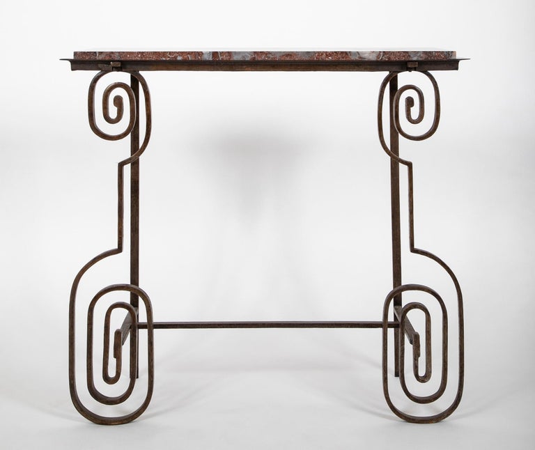 French Iron Marble Top Console Table For Sale at 1stDibs