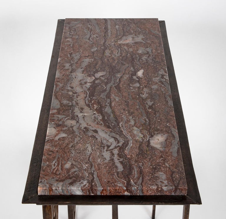 French Iron Marble Top Console Table For Sale at 1stDibs