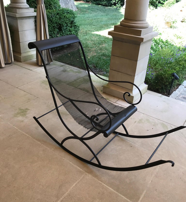 French Iron Rocking Chair with Mesh Sling Seat and Scroll Arms For Sale ...