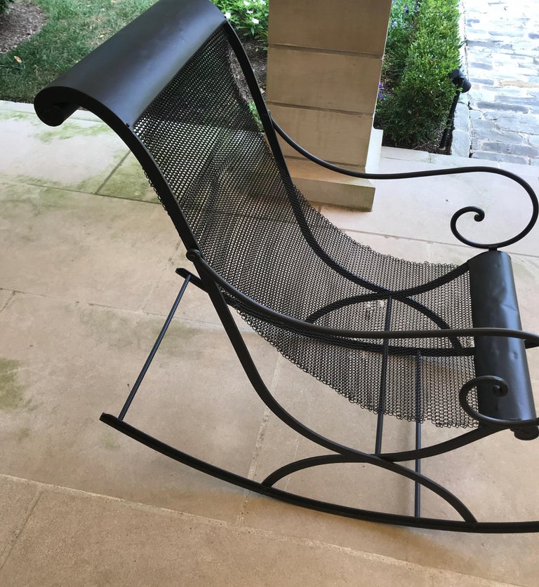 French Iron Rocking Chair with Mesh Sling Seat and Scroll Arms For Sale ...