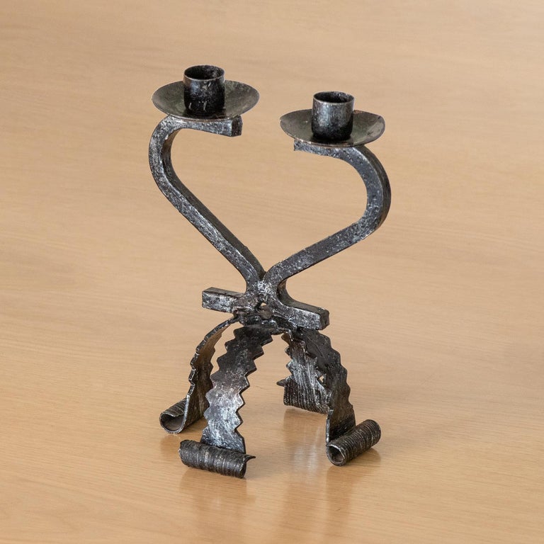 French Iron Two-Arm Candlestick For Sale at 1stDibs