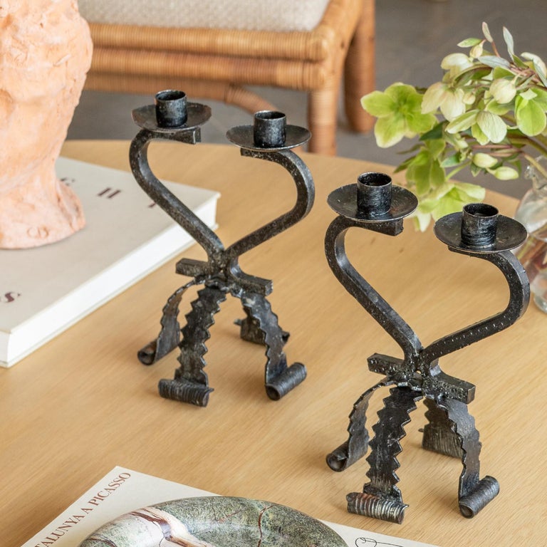 French Iron Two-Arm Candlestick For Sale at 1stDibs