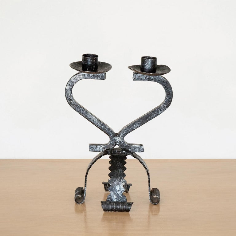 French Iron Two-Arm Candlestick For Sale at 1stDibs