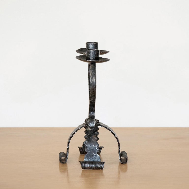 French Iron Two-Arm Candlestick For Sale at 1stDibs