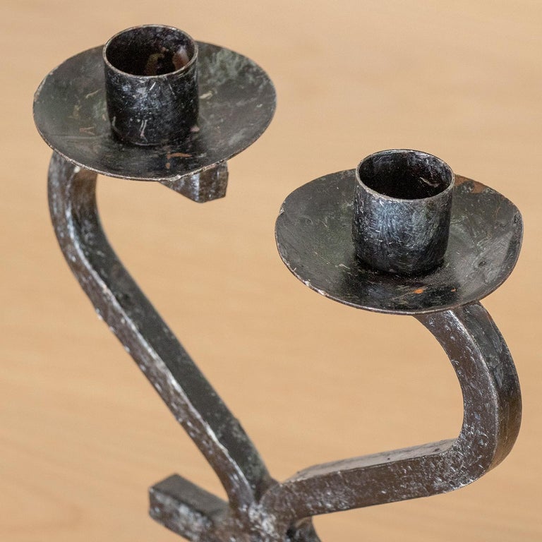 French Iron Two-Arm Candlestick For Sale at 1stDibs